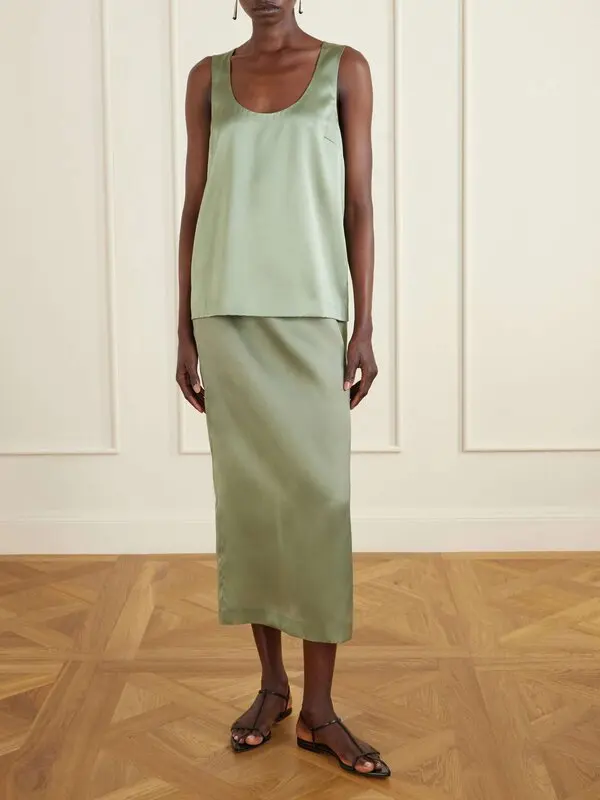 HEIRLOME Elaine Silk-satin Tank Top - Sage Green