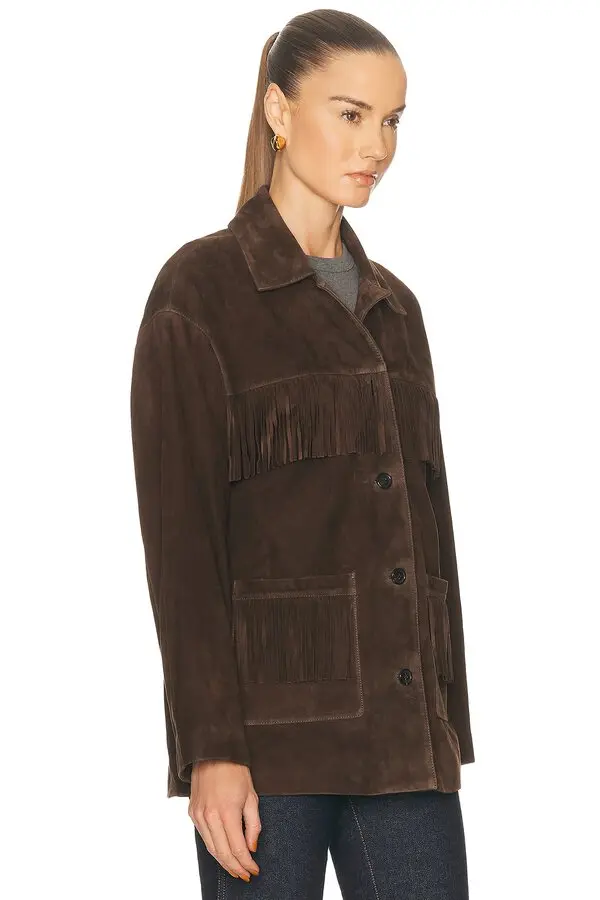 NILI LOTAN Foudre Fringe Suede Jacket - Dark Brown