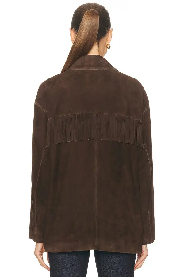 NILI LOTAN Foudre Fringe Suede Jacket - Dark Brown