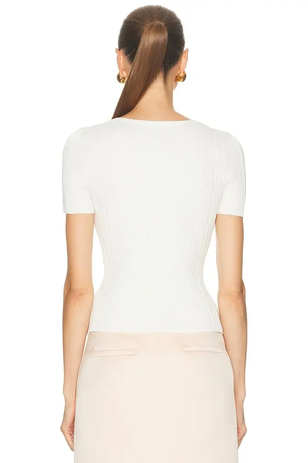 SELF-PORTRAIT Lace Trim Knit Top - White