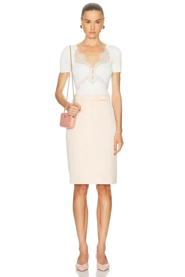 SELF-PORTRAIT Lace Trim Knit Top - White