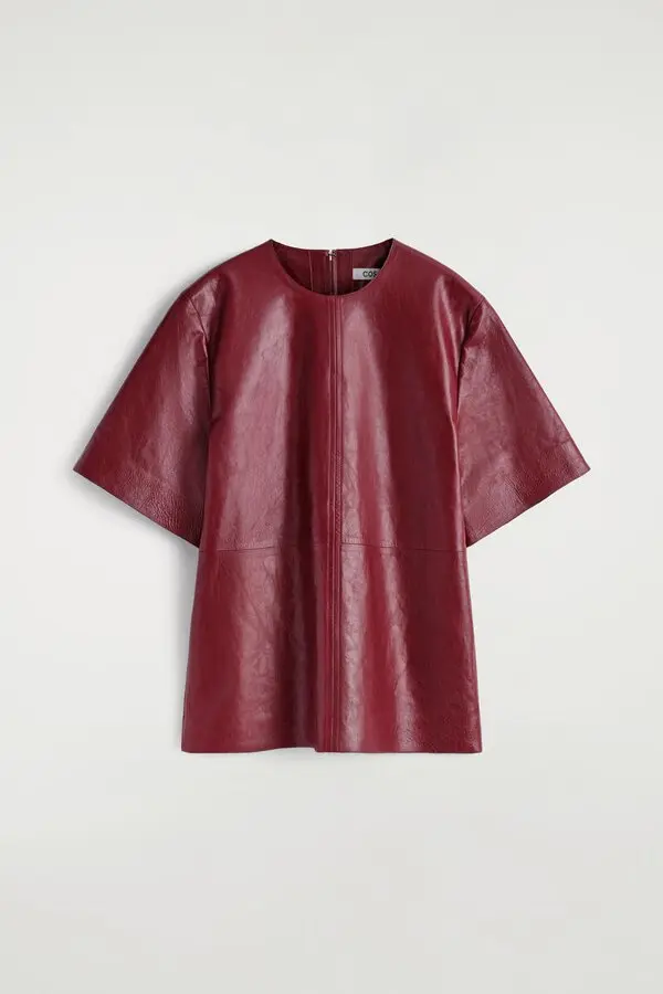 Cos Panelled Textured-leather T-shirt - Red