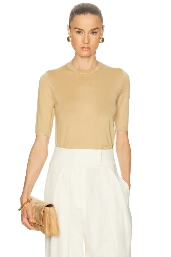 Gabriela Hearst Chryse Short Sleeve Top - Hay