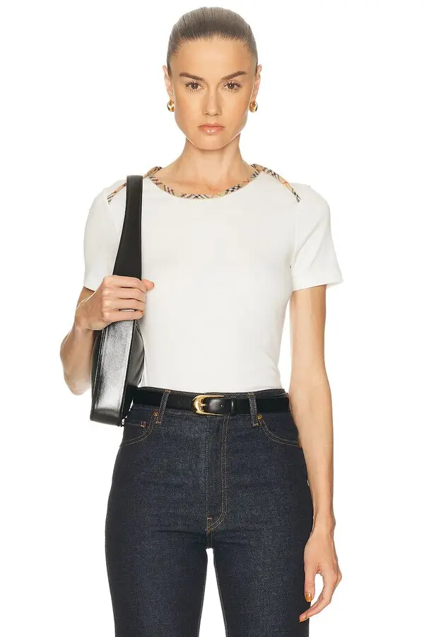 Burberry Fitted Tee With Check Print Trim