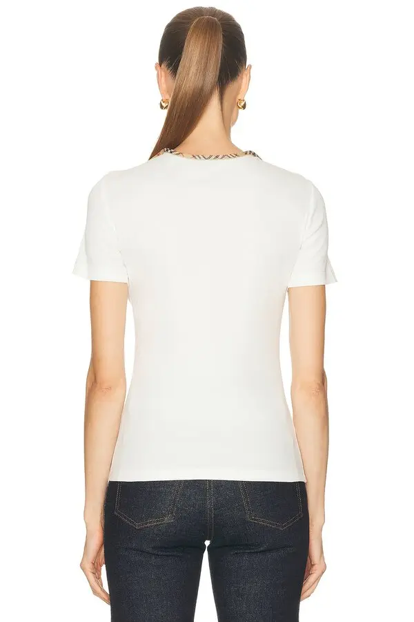 Burberry Fitted Tee With Check Print Trim