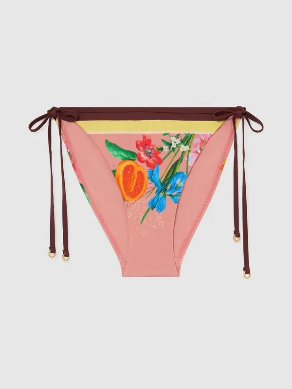 REISS Floral-print Side-tie Bikini Bottom - Pink