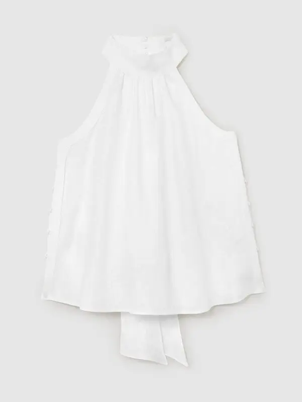 REISS Andi Linen Scarf-neck Top