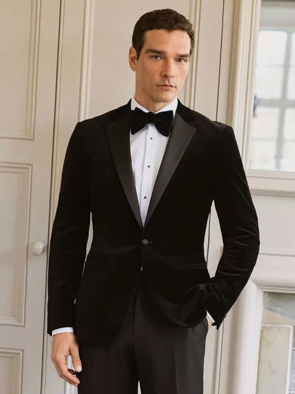 REISS Ace Slim Velvet Single-breasted Blazer - Black