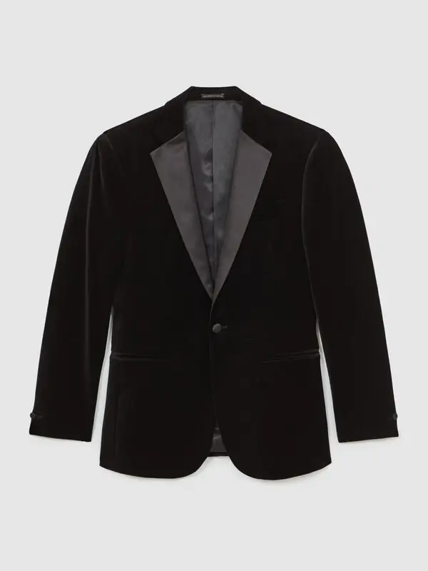 REISS Ace Slim Velvet Single-breasted Blazer - Black
