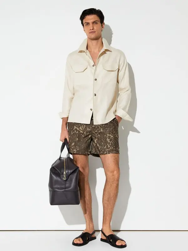 REISS Paisley-print Side-adjuster Swim Shorts - Mocha Brown