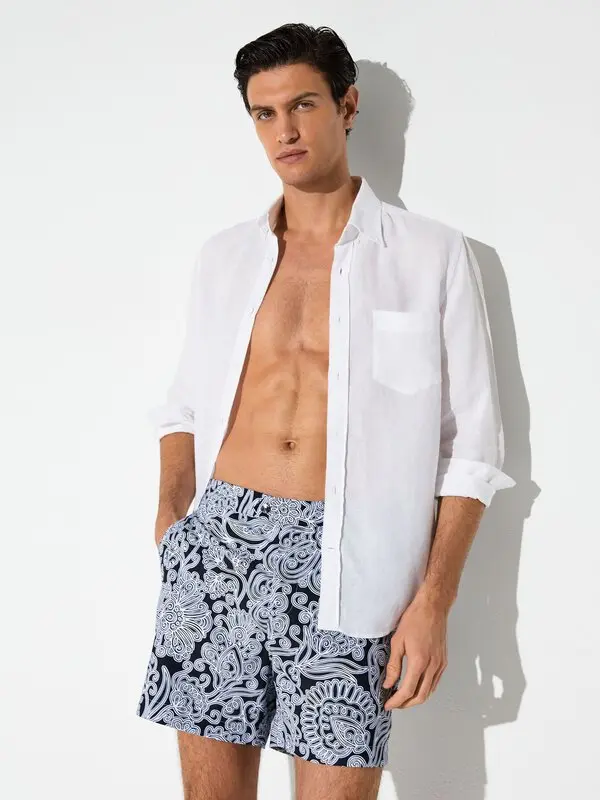 REISS Paisley-print Side-adjuster Swim Shorts - Navy