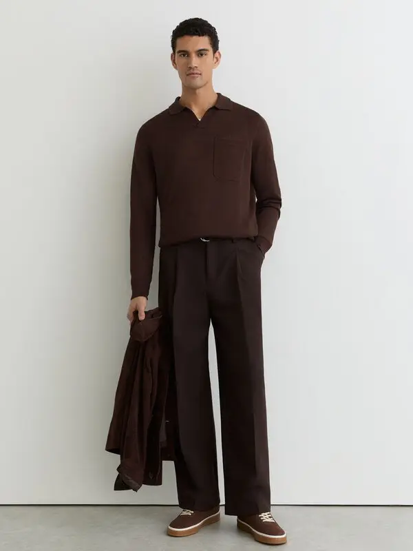 REISS Oaklands Linen Open-collar Regular-fit Polo Shirt - Chocolate Brown