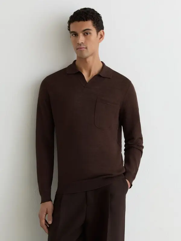 REISS Oaklands Linen Open-collar Regular-fit Polo Shirt - Chocolate Brown