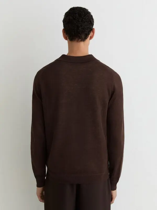 REISS Oaklands Linen Open-collar Regular-fit Polo Shirt - Chocolate Brown
