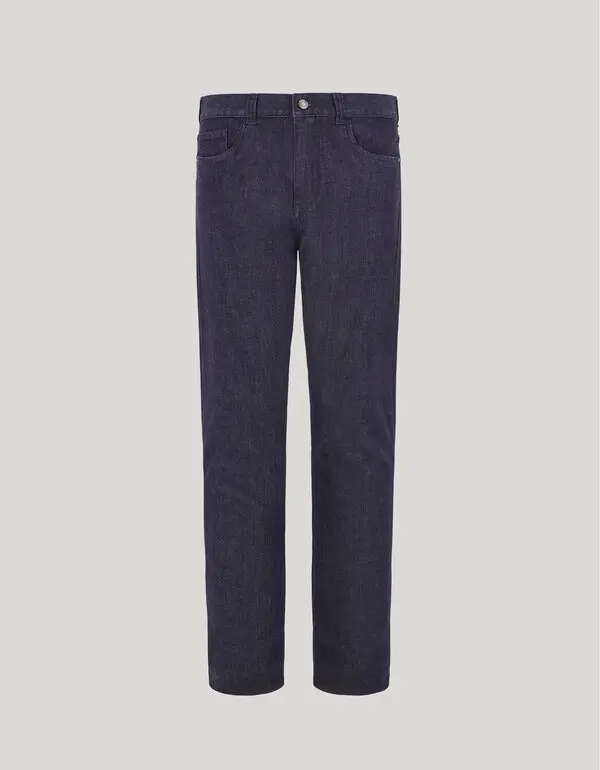 Canali Regular Fit Cotton And Silk Blend Five Pocket Pants - Blue