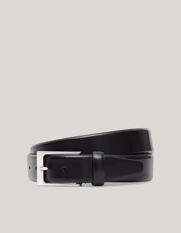 Canali Calfskin Belt With Nickel Buckle - Black