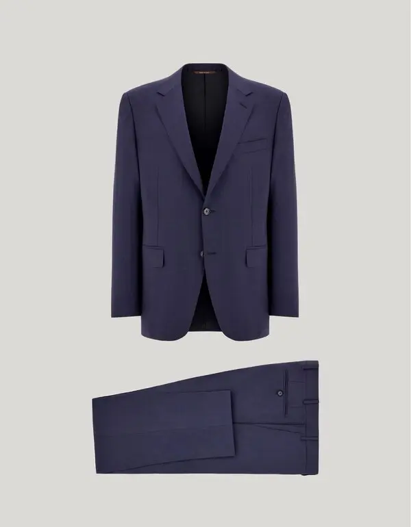 Canali Navy Overcheck Wool Regular-fit Suit - Blue