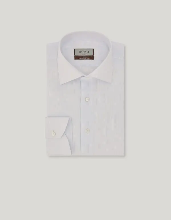 Canali And Light Blue Striped 140/2 Cotton Regular-fit Formal Shirt - White