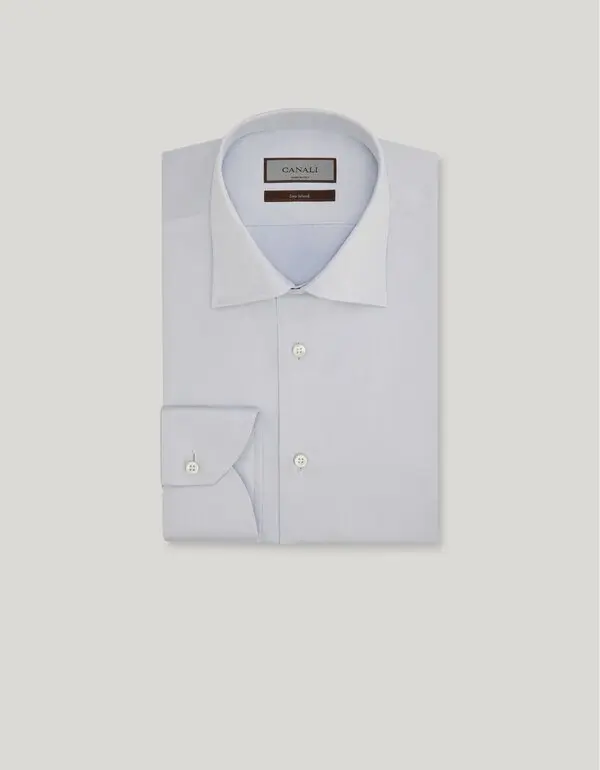 Canali Regular Fit Shirt In Light Sea Island Cotton Twill - Blue