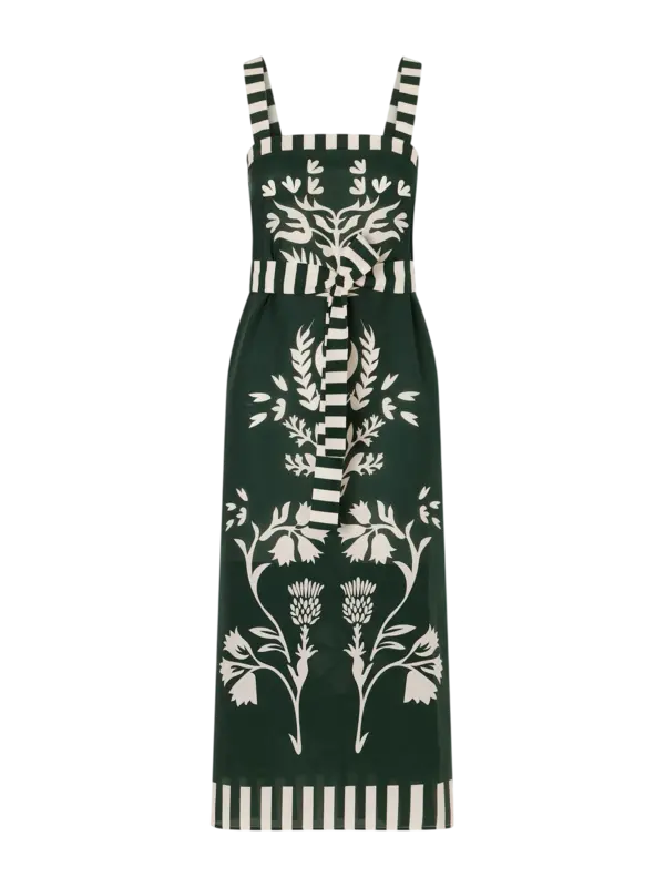 ERES Lakshya Belted Printed Cotton And Silk-blend Midi Dress - Green