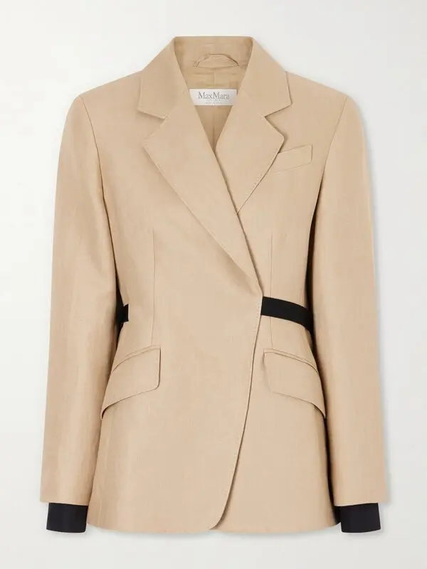 Max Mara Belted Linen 'fonda' Blazer - Neutrals