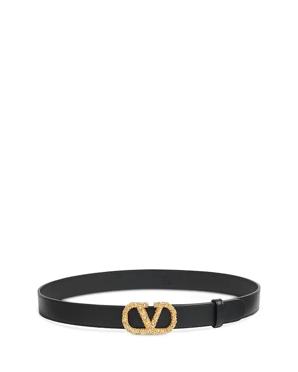 Valentino Garavani Vlogo Signature Leather Belt - Black/crystal