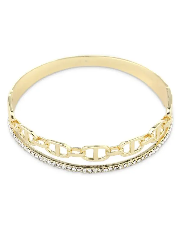 Aqua Cubic Zirconia Link Bangle Bracelet - Gold