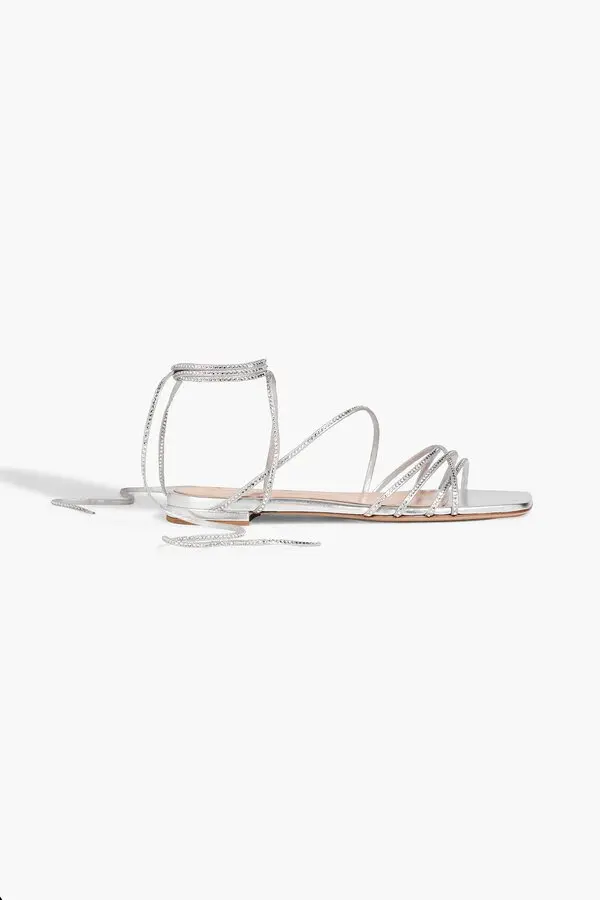GIANVITO ROSSI Burma Crystal-embellished Metallic Leather Sandals - Silver
