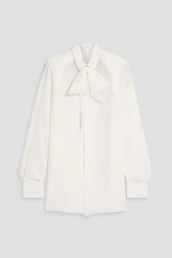 Wardrobe.NYC Pussy-bow Mini Shirt Dress - White