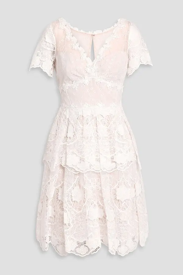 Marchesa Tiered Embroidered Tulle Mini Dress