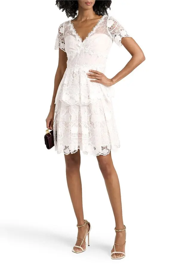 Marchesa Tiered Embroidered Tulle Mini Dress