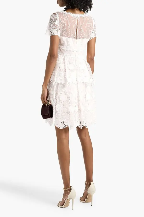 Marchesa Tiered Embroidered Tulle Mini Dress