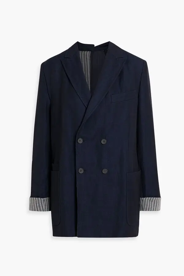 BETTTER Double-breasted Wool, Linen, And Silk-blend Blazer - Navy