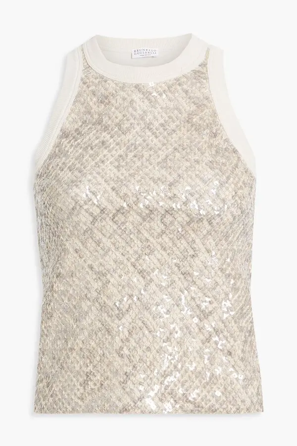 Brunello Cucinelli Sequin-embellished Cotton-blend Jersey Tank