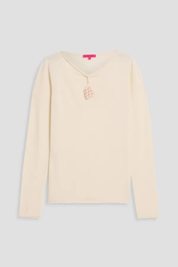 THE ELDER STATESMAN Embellished Cashmere Top - Cream
