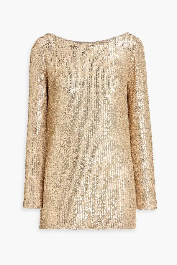 Naeem Khan Sequined Stretch-tulle Top - Gold