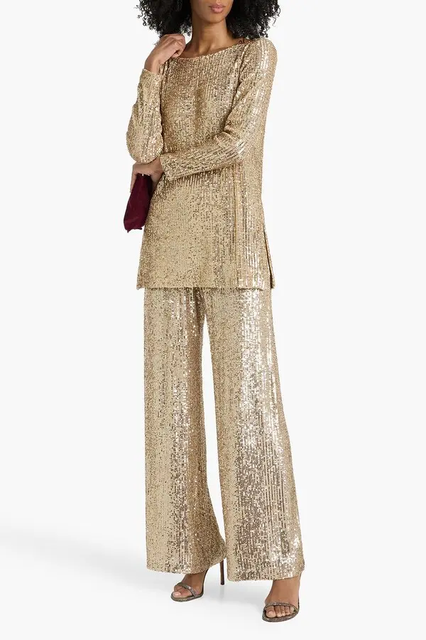 Naeem Khan Sequined Stretch-tulle Top - Gold
