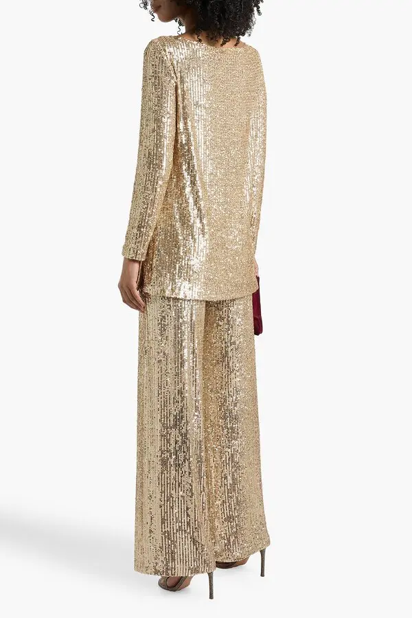 Naeem Khan Sequined Stretch-tulle Top - Gold
