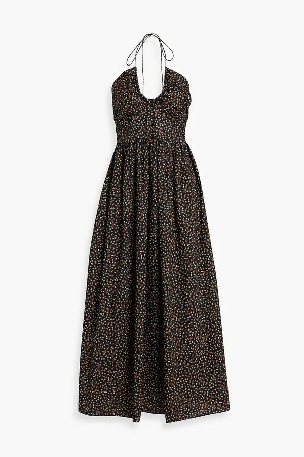 Matteau Floral-print Cotton Poplin Halterneck Maxi Dress - Black