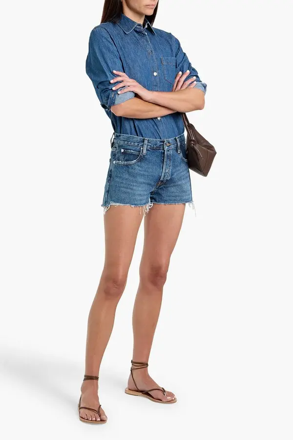 FRAME The Hang Frayed Denim Shorts