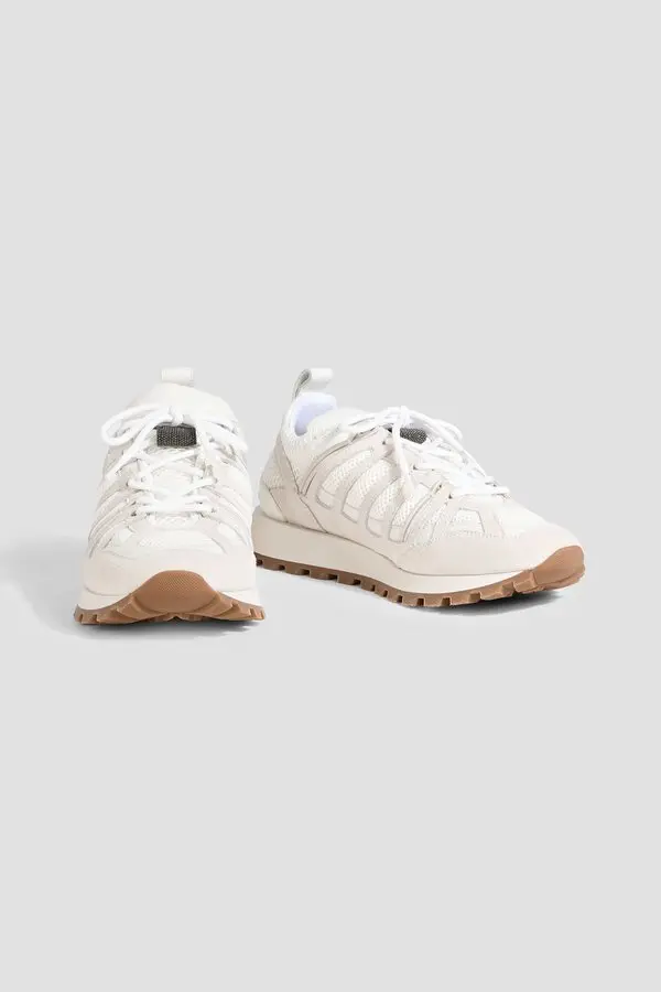 Brunello Cucinelli Mesh, Suede, And Leather Sneakers