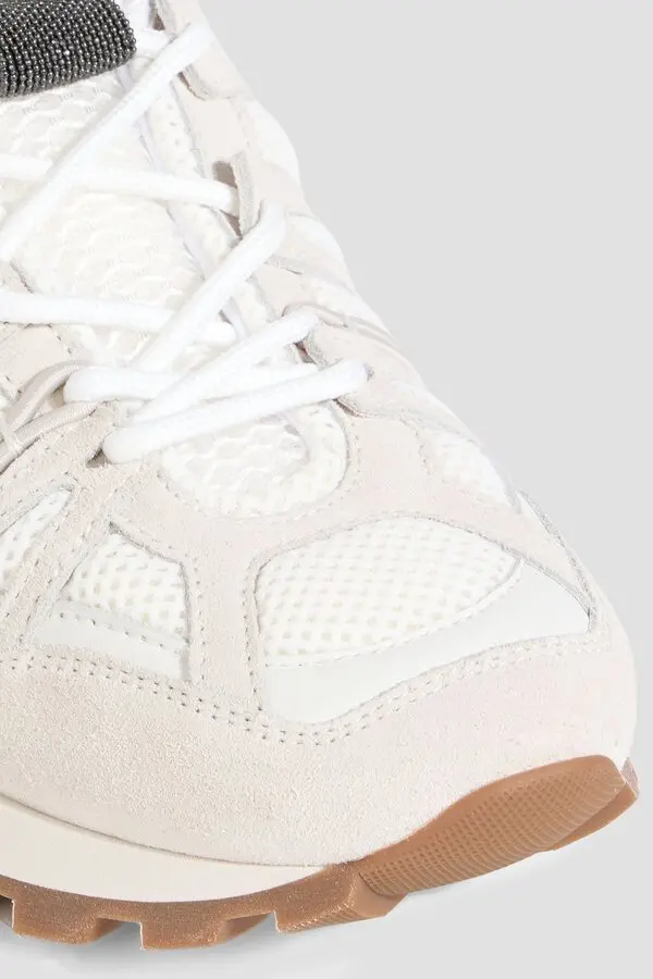 Brunello Cucinelli Mesh, Suede, And Leather Sneakers