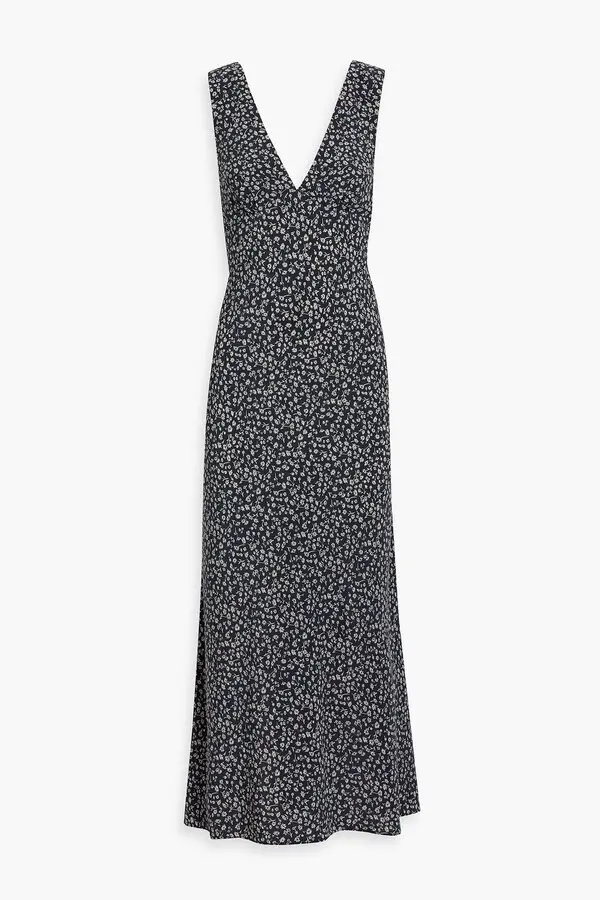 Matteau Floral-print Silk Crepe De Chine Midi Dress - Navy