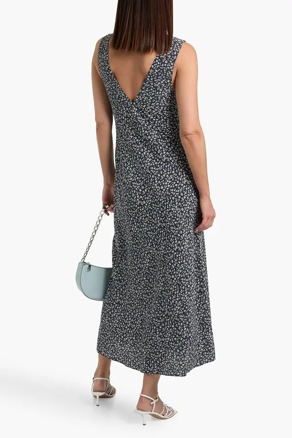 Matteau Floral-print Silk Crepe De Chine Midi Dress - Navy