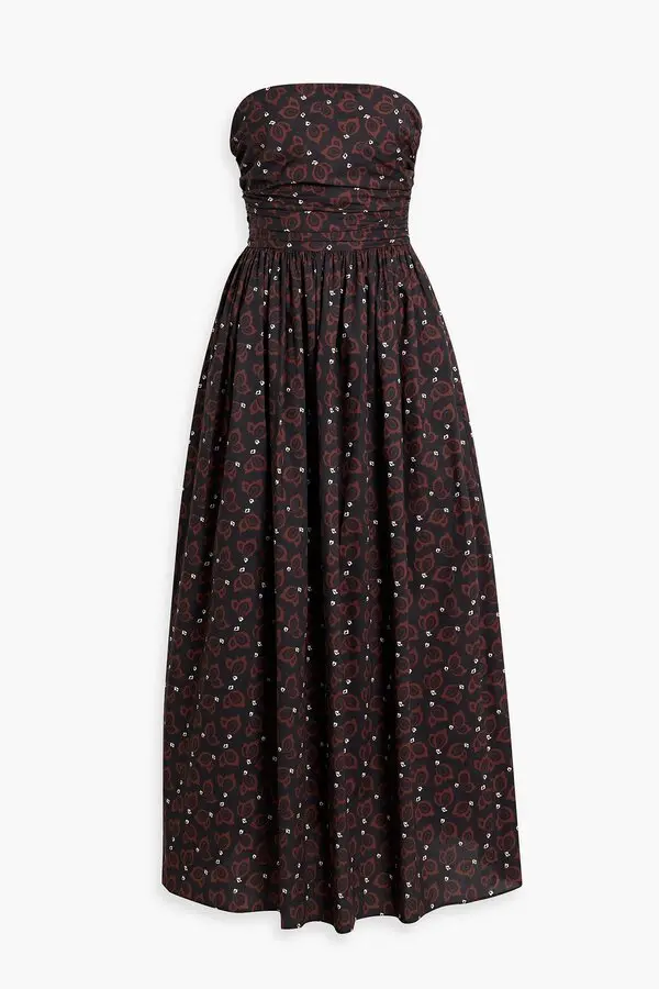 Matteau Strapless Printed Cotton-poplin Maxi Dress