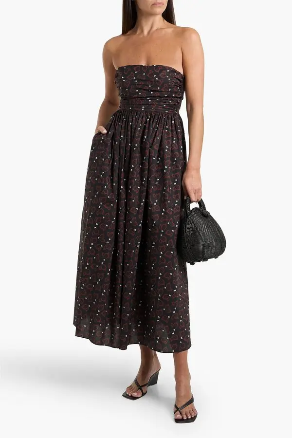 Matteau Strapless Printed Cotton-poplin Maxi Dress