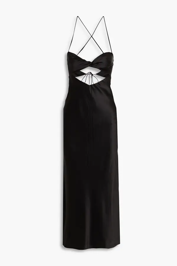 THE SEI Twisted Cutout Silk-satin Maxi Dress - Black