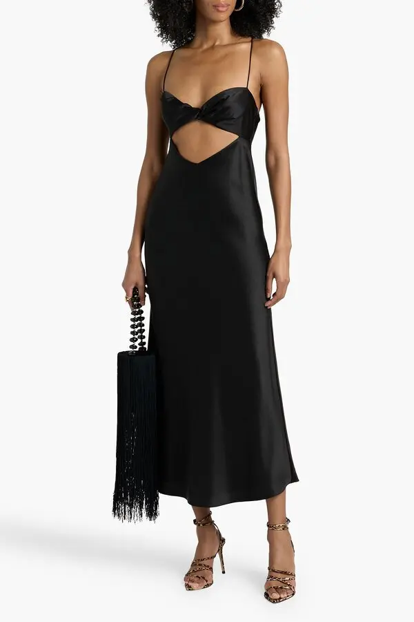 THE SEI Twisted Cutout Silk-satin Maxi Dress - Black