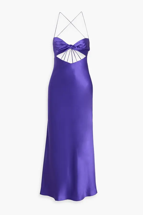 THE SEI Twisted Cutout Silk-satin Maxi Dress - Purple