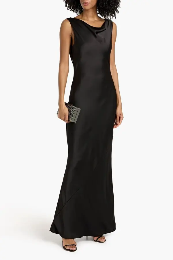 Norma Kamali Maria Draped Satin Gown - Black
